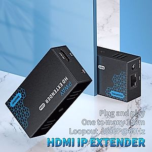 PWAY HDMI Extender 500ft Over Single Cat5e/6, One to Multiple Monitors by Gigabit Ethernet Switch, Full HD 1080P@60Hz Video Extended