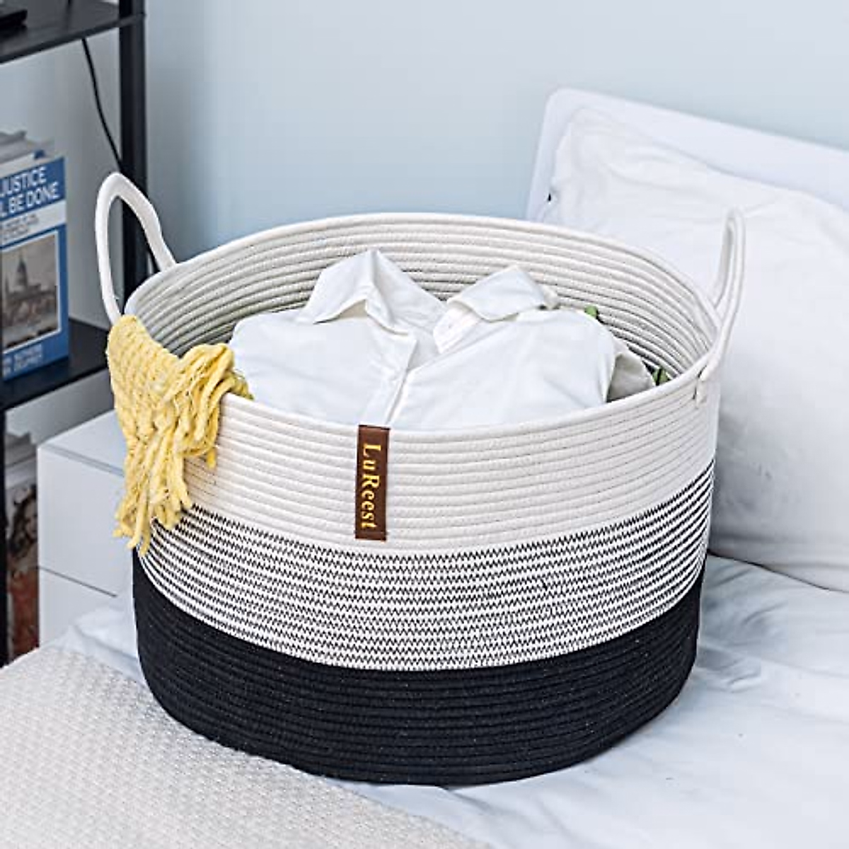 Laundry Baskets-Laundry Hamper,Storage Basket with Handles, Woven Storage Basket for Toys Bin,Pillows (Gradient Black)