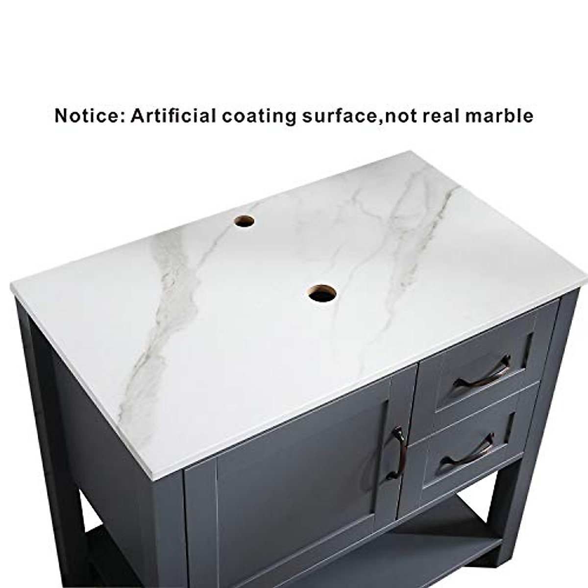 30" Grey Bathroom Vanity Sink Combo Marble Pattern Top w/Mirror Faucet&Drain Set