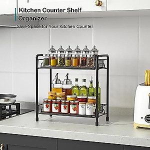 BOKIOVIN Coffee Stand Station Organizer for Countertop,Coffee Bar Organizer Accessories Shelves for Kitchen Counter 2 Tier(Black)