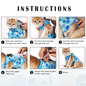 Cat Recovery Suit: Pink Cat Surgery Recovery Suit Female w/Paw Print Design - Elastic, Soft & Breathable Cat Recovery Suit for Spay - Washable Cat Surgery Suit for Post-Operative Healing Process.