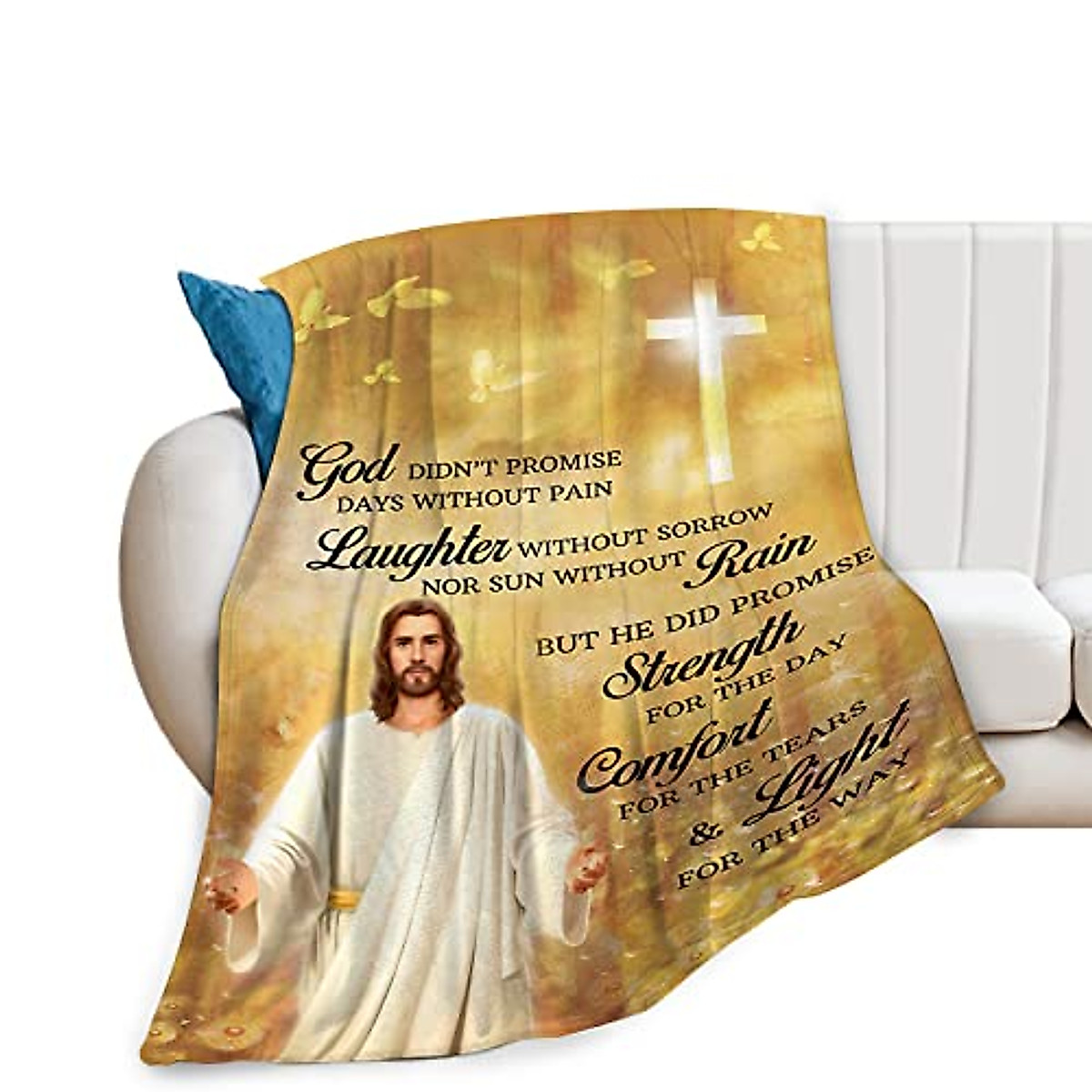 Jesus Christ Throw Soft Cozy Blanket Christian Easter Fleece Blanket Gifts for Women Man Adults Inspirational Scripture Religious Faith Pigeon Cross Bible Verse Warm Blanket Couch Decor 40''X50''