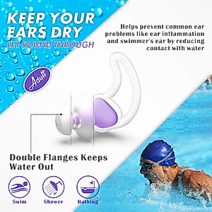 Hearprotek [2 Pairs] Swimmer Ear Plugs, Custom-fit Water Protection Adult Swimming earplugs for Swimmers Water Pool Shower Bathing and Other Water Sports (Purple)