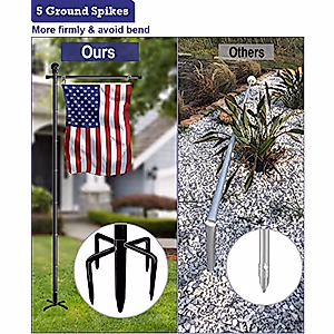 Balie Space 10FT Tall Freestanding Flag Pole for 3x5 Feet American Flag, Adjustable Garden Flagpole Stand with 5 Spikes Base for Outdoor Yard, 10 Feet