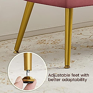Yaheetech Modern Ottoman Bench Velvet Bench Upholstered Footrest for Living Room with Gold Metal Legs and Padded Seat Pink