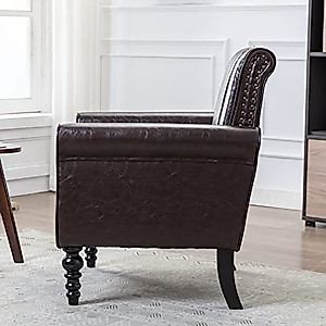 TTGIEET PU Leather Accent Chair with Arms for Living Room, Modern Upholstered Armchair with Solid Wood Legs for Single Sofa Reading Club Chair Living Room, Bedroom, Office(Dark Brown)