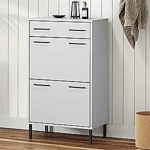 loibinfen Modern Entryway Shoe Rack with 2 Flip Drawers and 1 Drawer, Shoe Storage Cabinet with Metal Legs, Free Standing Shoe Organizer for Entryway, Living Room, 23.4"x13.8"x39.6" White (A)