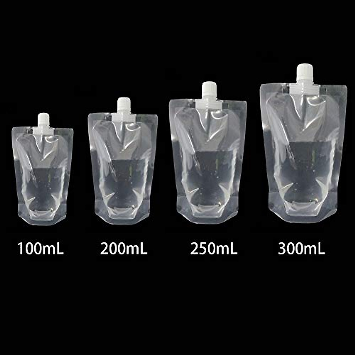 100Pcs Drink Pouches, Drinks Flasks Liquor Pouch Sealing Storage Packaging Bag, Disposable Milk Stand Up with Nozzle, Transparent Drinks Pouch 100 ml/200 ml/250 ml/300 ml