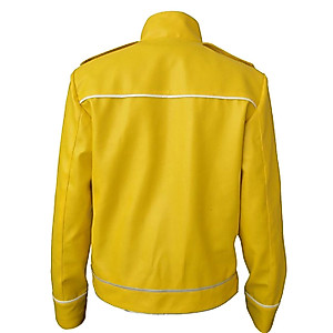 CHICAGO-FASHIONS Mens Freddie Concert Belted Motorcycle Yellow Faux Leather Mercury Costume, Freddie Mercury Jacket, Medium