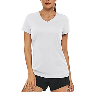 MAGCOMSEN Dry Fit Running Shirts for Women Short Sleeve T Shirts Women Rash Guard Quick Dry Hiking Shirts Shirts Tee Shirts White S