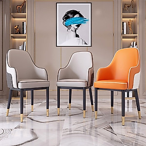 Modern Kitchen Dining Chairs PU Leather Living Room Accent Arm Chairs with Carbon Steel Metal Legs for Home Commercial Restaurants(Orange Coffee)