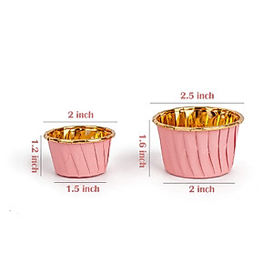 GOLDEN APPLE, Aluminum Foil Paper Mini Cake Baking Cups 50 Pack, Muffin Cupcake Baking Mold Cup Liners Baking Cups for Party Wedding Festival, cupcake liners, Small Pink in Gold