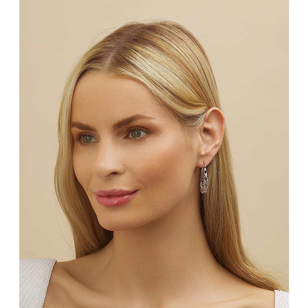 Barzel 18K White Gold Plated Filigree Hoop Earrings (White Gold)