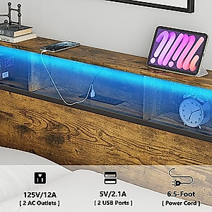 Furnideco Full Bed Frame with Bookcase Headboard and 4 Storage Drawers, Metal Platform Bed Frame with LED Light, Mattress Foundation with Metal Slats Support, No Box Spring Needed