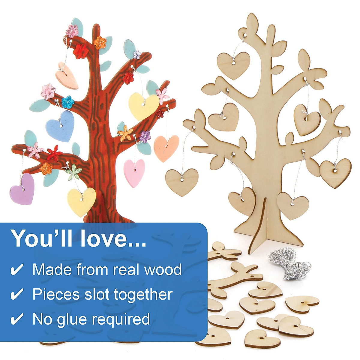 Baker Ross AX759 Heart Tree - Pack of 2, Woodcrafts for Kids to Make, Paint, Decorate and Display for Valentine's Day