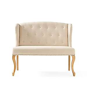 Christopher Knight Home Adrianna Wingback Button-Tufted Fabric Loveseat, Natural Plain