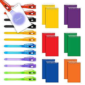 HeroFiber 12 Invisible Ink Pen with UV Light and 12 Multicolor Notebook Set. Party Favors for Kids 8-12, Escape Room Party Favors, Goodie Bag Stuffers for Kids 8-12, Spy Party Favors
