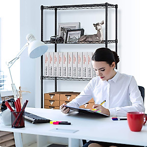 Storage Metal Shelf 5 Tier Wire Shelving Unit Standing Shelf Units Heavy Duty Garage Shelving with Feet Levelers 1250Lbs Capacity Adjustable Commercial Shelving Kitchen Rack, Black