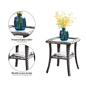 ovios Patio Furniture Set 7 PCS Outdoor Wicker Rattan Sofa Set with 360 Degree Swivel Rocking Chairs 30 Inch Gas Fire Pit Table Garden Backyard Porch (Orange Red-Grey)