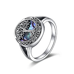 ONEFINITY Tree of Life Rings Sterling Silver Celtic Knot Tree of Life Rings Family Tree Jewelry Gifts for Women (Abalone shell, 7)