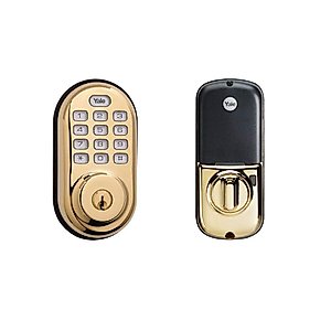 Yale Security Electronic Push Button Deadbolt Fully Motorized with Zwave Technology, Polished Brass