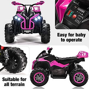 Soar Four Wheeler for Kids - Electirc Toddler 4 Wheeler for Kids 3-6, Ride on Atv 12v Battery Powered, Kids Quad with LED Lights, Music, High Low Speed, USB/TF, Treaded Tires, Black