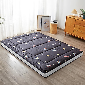 YOSHOOT 6 Inch Extra Thick Japanese Futon Floor Mattress, Foldable Mattress Tatami Pad Mattress for Adults Floor Bed Roll Up Mattress Guest Mattress, Navy Space, Queen