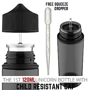 Chubby Gorilla 120mL V-3 Black PET Unicorn Plastic Bottles (10 Pack) - Squeeze bottle, Juice Bottles Authentic Chubby Gorilla Dropper Bottle with Squeeze Dropper