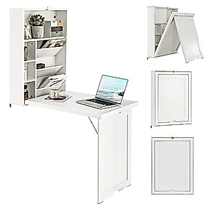 Tangkula Wall Mounted Desk, Fold Out Convertible Floating , Multi-Function Murphy Desk for Home Office, Space Saving Computer / Hanging Desk, Table with Storage Area