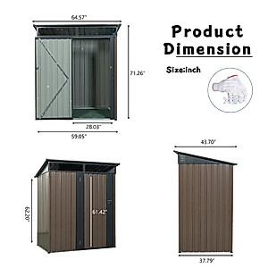 5ft x 3ft Outdoor Metal Storage Shed Transparent Plate Brown