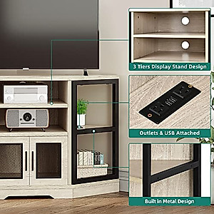 YITAHOME 50 Inches Corner TV Stand w/Power Outlet, Entertainment Center TV Media Console Table with 6 Open Storage Shelve for Living Room, Bedroom, Industrial Corner TV Stand, 47 inches White Oak