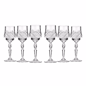 Neman Set of 6 Russian Cut Crystal Shot Glasses 2-Oz. Hand Made Vodka or Liquor Stemmed Vintage Glassware