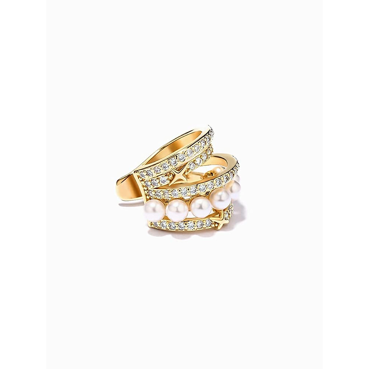 MOEPAPA Pearl Ear Cuff Earrings for Women 14K Gold Ear Cuffs for Non Pierced Ears Cartilage Earrings