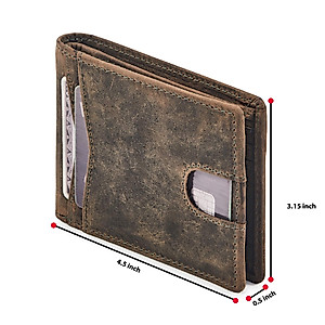 Wallet for Men Bifold Real Leather Slim RFID Blocking Front Pocket Minimalist Stylish Design with ID Window in Gift Box (Crazy Horse, Moss)