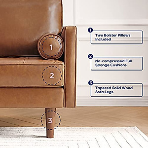 Vonanda Sofa Couch, Sectional Couch Convertible Sectional Sofa L Shaped Couch with Reversible Chaise and Bolster Pillows, Faux Leather Couch for Living Room, Apartment and Small Space, Caramel