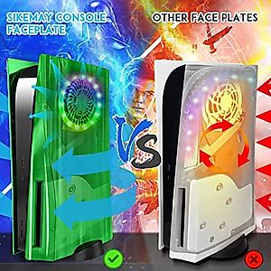 SIKEMAY PS5 Accessories Playstation 5 Plates with RGB LED Light Strip, Console Cover Face Plates Side Shell with Cooling Vents, PS5 Lights 8 Color 400+Effects Kit, Custom Dust Skin - Plating Green