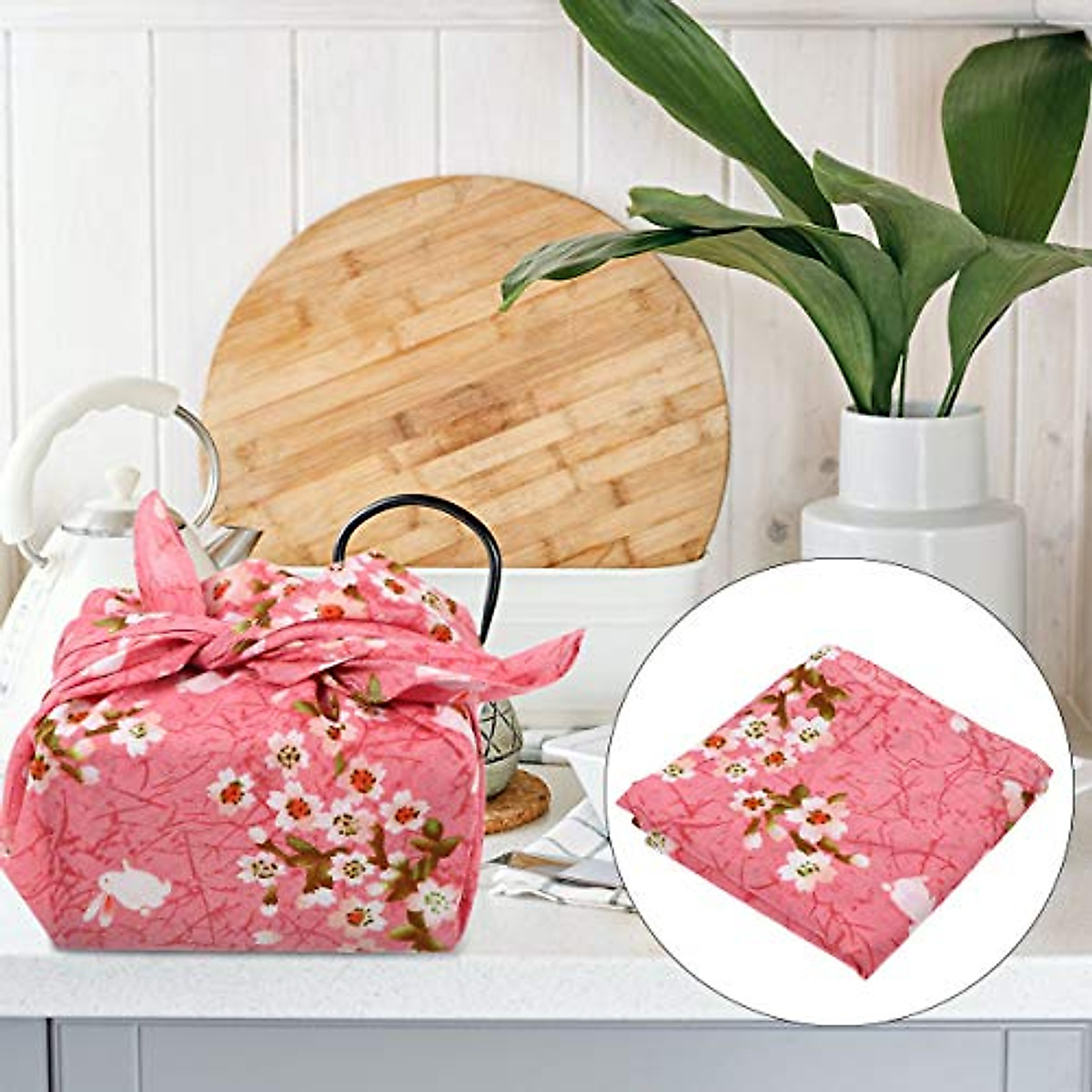 Amosfun Japanese Wrapping Cloth Handkerchief Japanese Bento Lunch Bandana Cover Pink Decorative Table Plate Cloth for Home Picnic Camping Outdoor Bento Wrapper 50X50CM