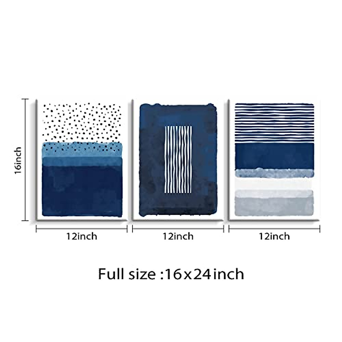Creoate Blue Canavs Wall Art for Living Room Decor 3 Pieces Abstract Blue and White Painting Canvas Print Framed Artwork Set for Bedroom Decor Navy Blue Canvas Wall Decor, Ready to Hang, 12x16 Inch x3pcs