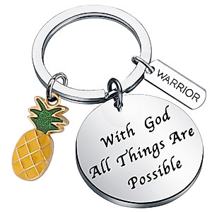 BEKECH IVF Support Gift IVF Infertility Pineapple Lucky Charm Keychain With God All Things Are Possible IVF IUI Gift for Infertility Warrior Infertility Mom (silver)