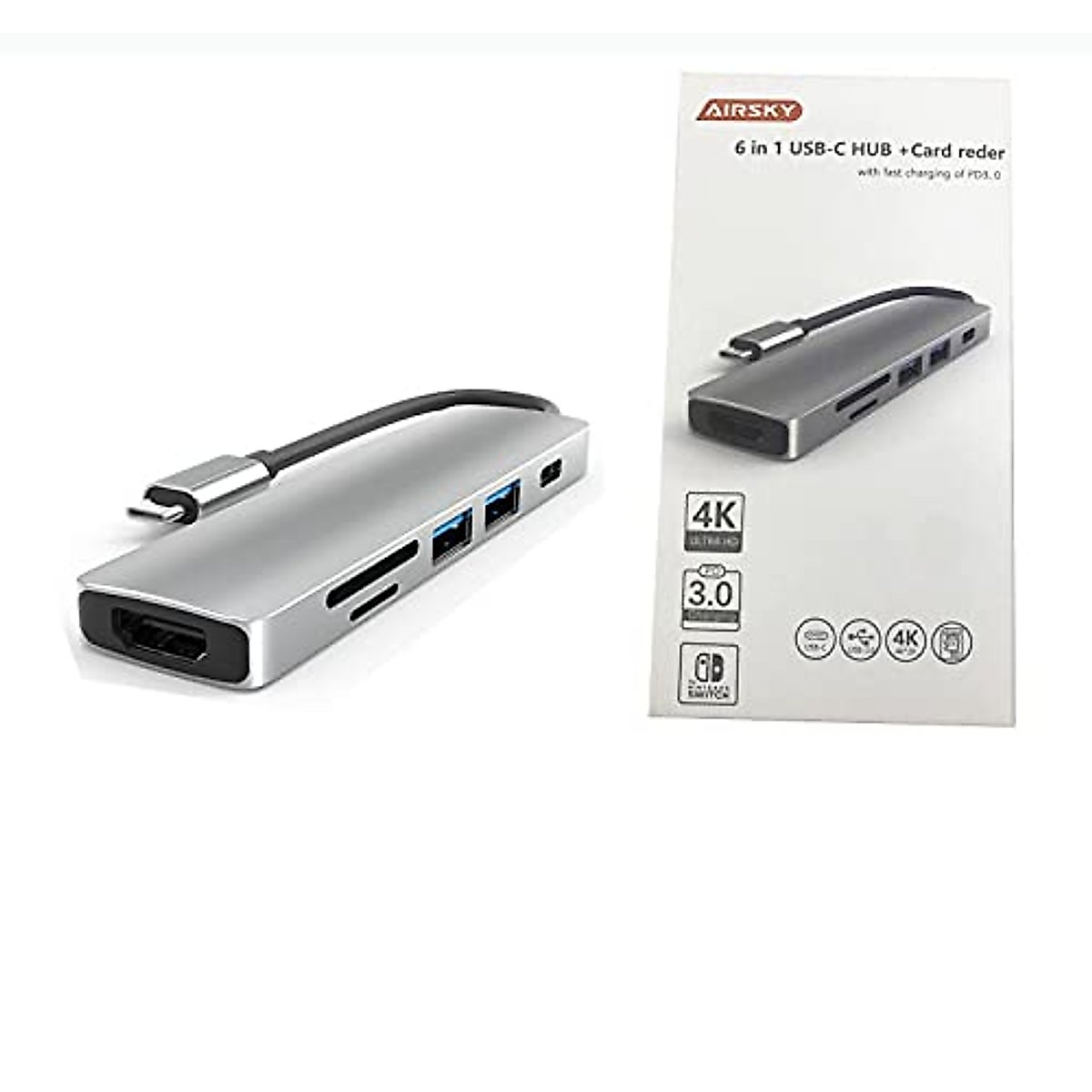 ANDROSET 6 in 1 USB-C Hub Type-C to HDMI + 2X USB3.0 + PD + TF + SD Adapter