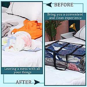 8 Pcs Clear Zippered Storage Bags Closet Organizer Vinyl Bag with Reinforced Handle Clothes Storage Organizer Transparent Moving Bags Totes for Bedding Linen. (60 L, 23.6x16.5x9.5 In, Clear, Purple)