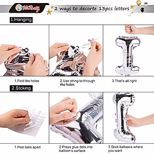 23pcs Birthday Balloons Banner, 3D Silver Premium Mylar Foil Ecofriendly Letter Happy Birthday Banner with 5pcs Star Balloons Kits for Kids Boys Men Adults Birthday Party Decorations US7SS