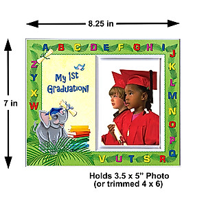 Prek Graduation Kindergarten Preschool Graduation Picture Frame | Colorful and Fun | Holds 3.5 x 5 Photo | First Graduation Keepsake Gift | Innovative Front-Loading Photo | Elephants Design