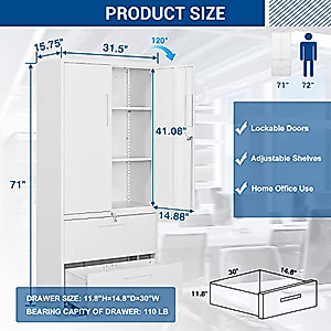 Fesbos Metal Cabinets with Lockable Lateral File Cabinet and Doors, Steel Metal Filing Lockers for Home Office Hanging Files Letter/Legal/F4/A4 Size
