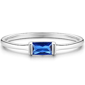 BLOSSOM & HUE CZ Stacking Ring [ .925 Sterling Silver ] - Size 8 - Dainty Vintage Stackable Baguette Blue CZ Band