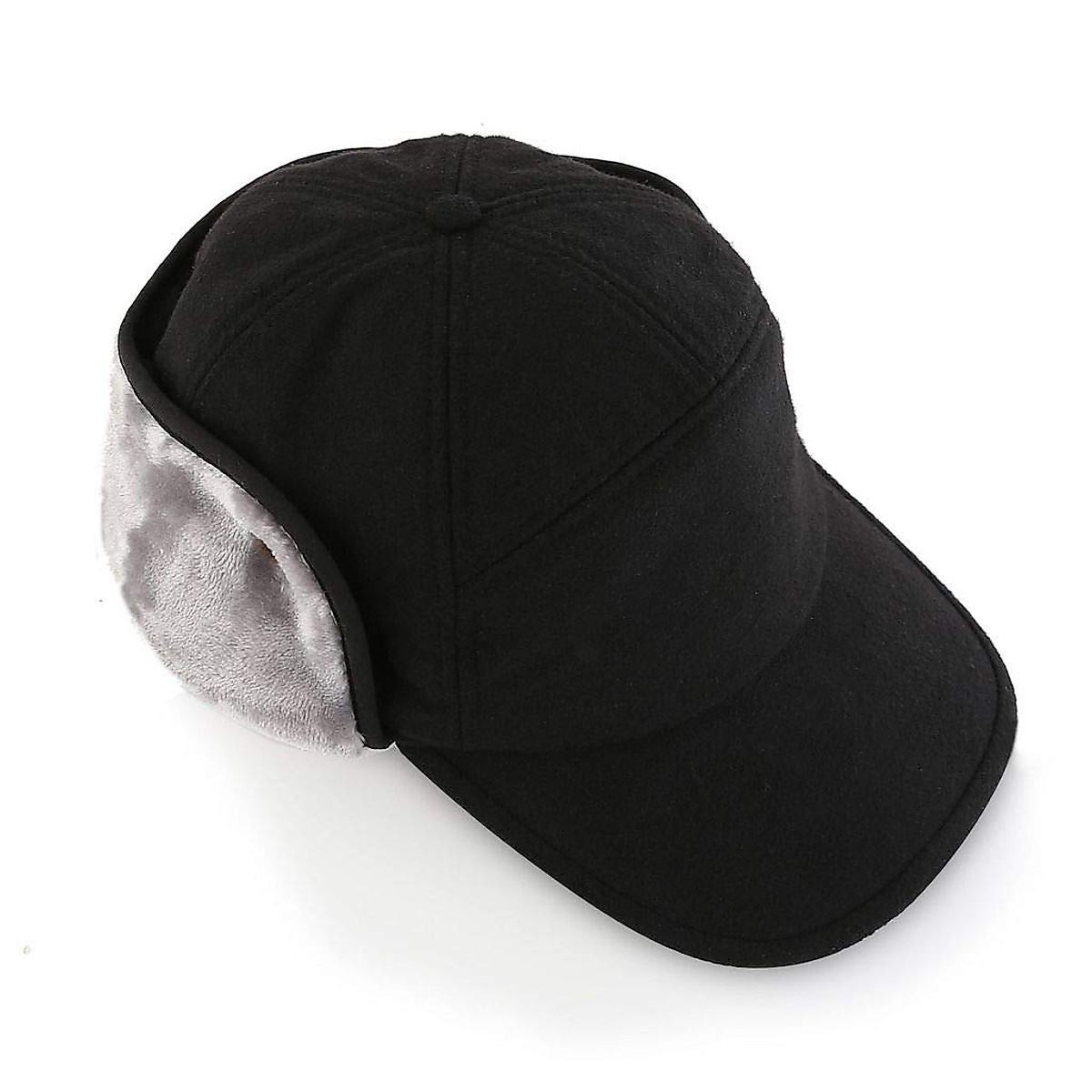 Home Prefer Winter Baseball Cap Earflap Fitted Hats Mens Faux Fur Hunting Hat Mens Winter Cap Black Large