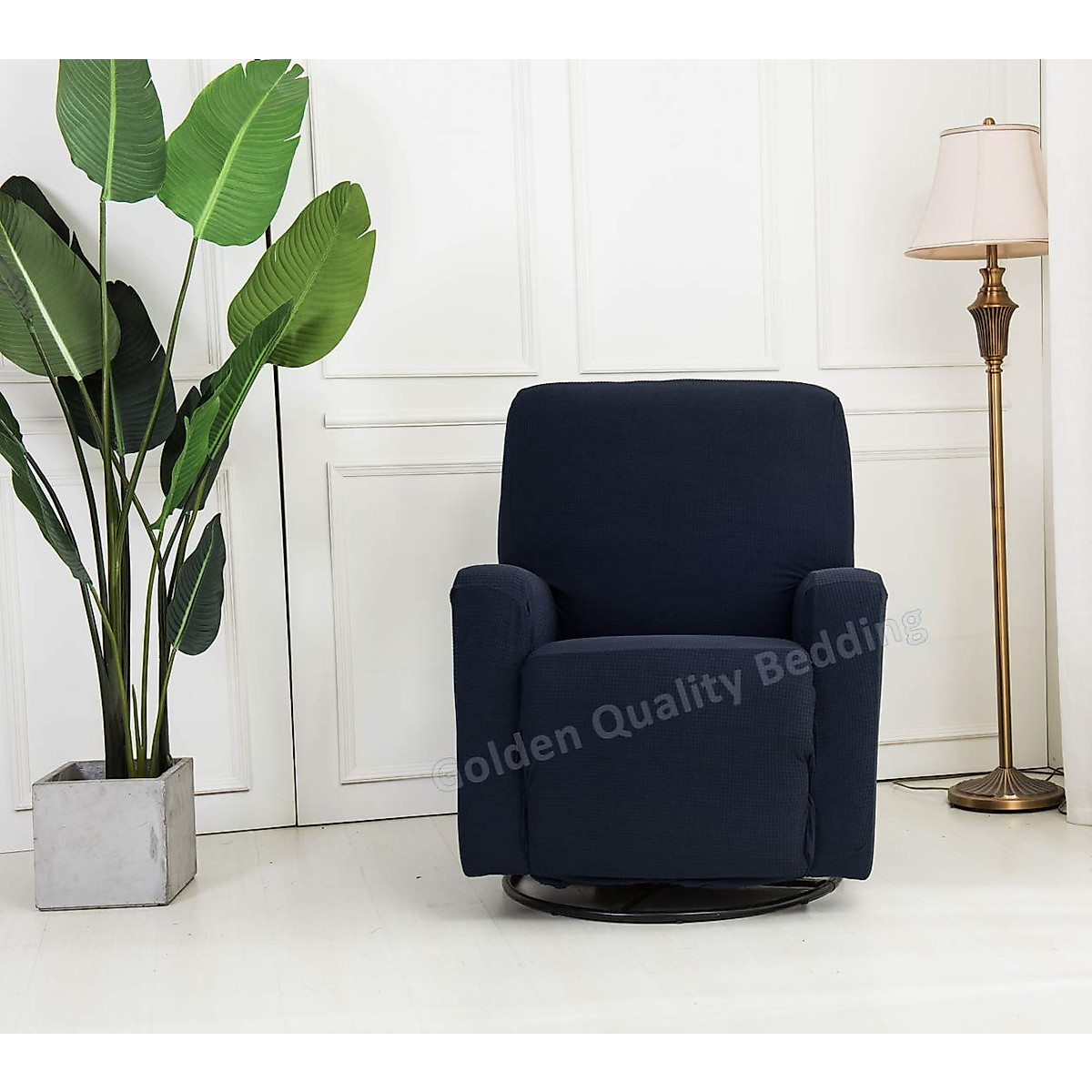 Golden Quality Bedding Stretch Recliner Slipcover One Piece Furniture Protector with Elastic Straps and Pocket Polyester Spandex Super Soft Non-Brushed Fabric Fits Most Recliner Sizes (Navy Blue)
