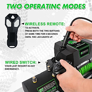 STEGODON New 9500 lb. Load Capacity Electric Winch S2,12V Waterproof IP67 Electric Winch with Hawse Fairlead, Synthetic Rope Winch with Wireless Handheld Remote and Wired Handle