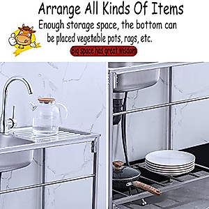 Commercial Restaurant Sink W/Faucet & Drain, Utility Kitchen Sink With Console/Stand, 304 Stainless Steel Sink Kit With Single Bowl For Garage Basement Shop Portable Handwashing Station