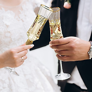 iooiluxry Wedding Cake Knife and Server Set, Bridal Shower Gifts for Bride Mr and Mrs Champagne Flutes Glass and Cake Cutting Set for Wedding Engagement Gifts (Gold)